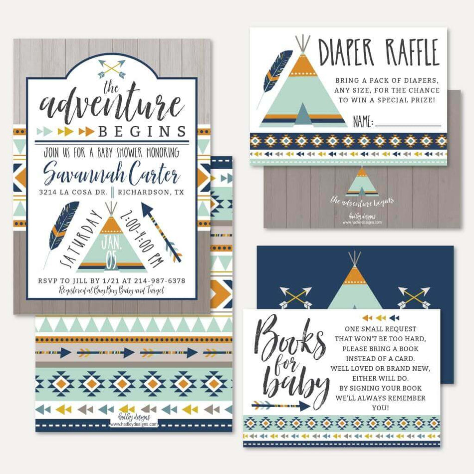 Printable Aztec Adventure Boy Baby Shower Invitation Suite Template ...