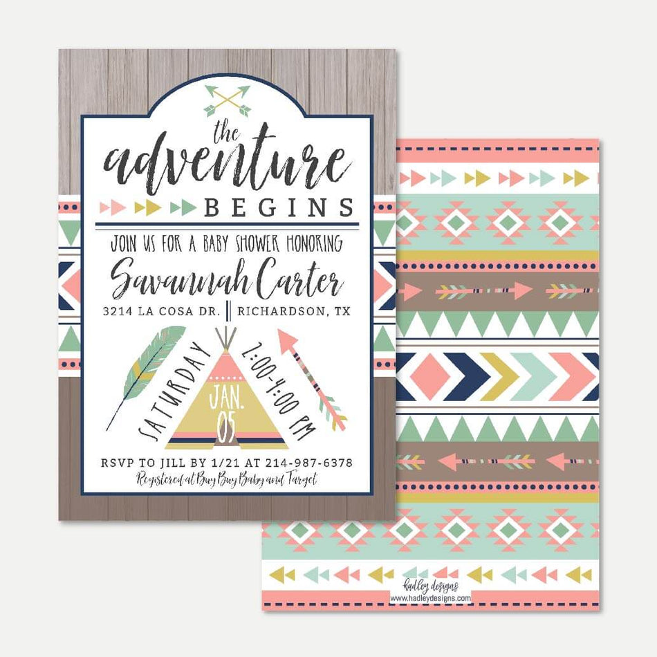Printable Aztec Adventure Girl Baby Shower Invitation Template | Hadley ...