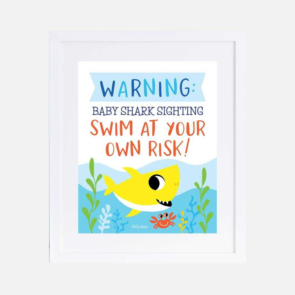Printable Baby Shark Kids Party Birthday Sign Template | Hadley Designs
