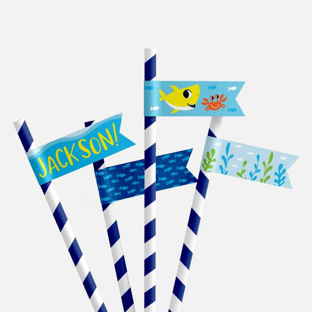 Printable Baby Shark Kids Party Straw Flags Template | Hadley Designs ...