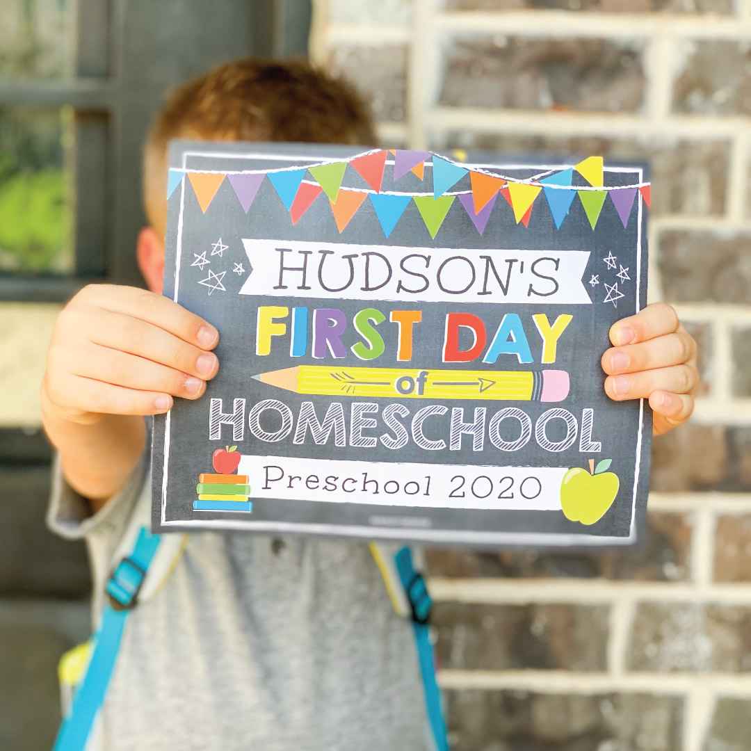 Printable First Day of Homeschool Chalkboard Sign Template | Hadley Designs