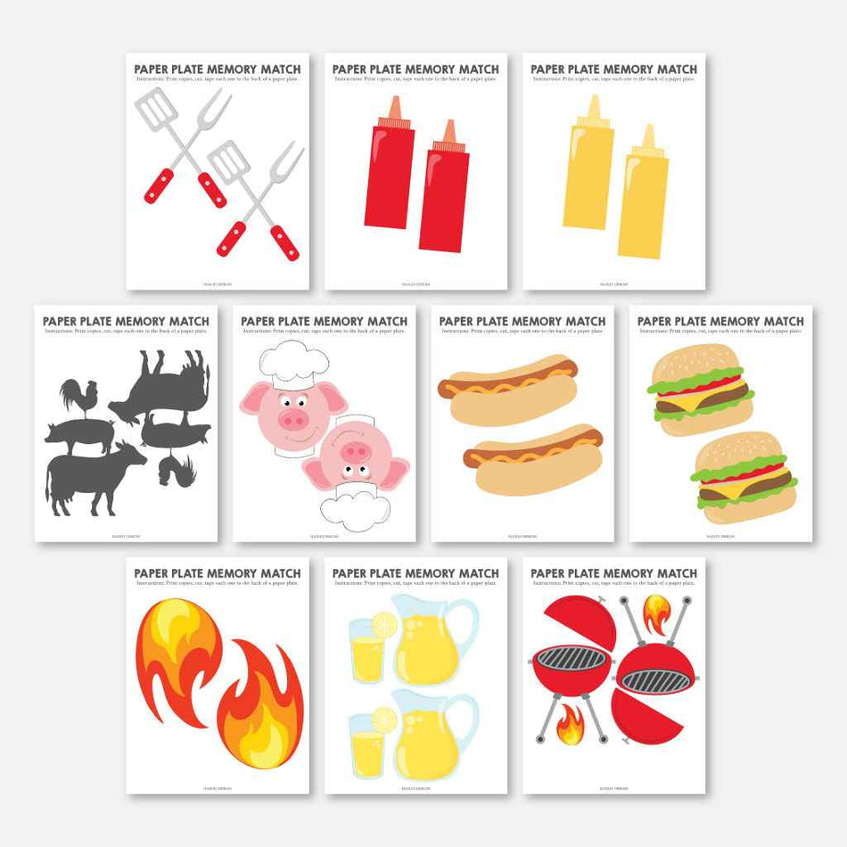 Printable Backyard BBQ Memory Match Template | Hadley Designs