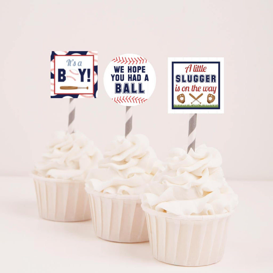 Printable Baseball Baby Shower Cupcake Toppers Template | Hadley ...