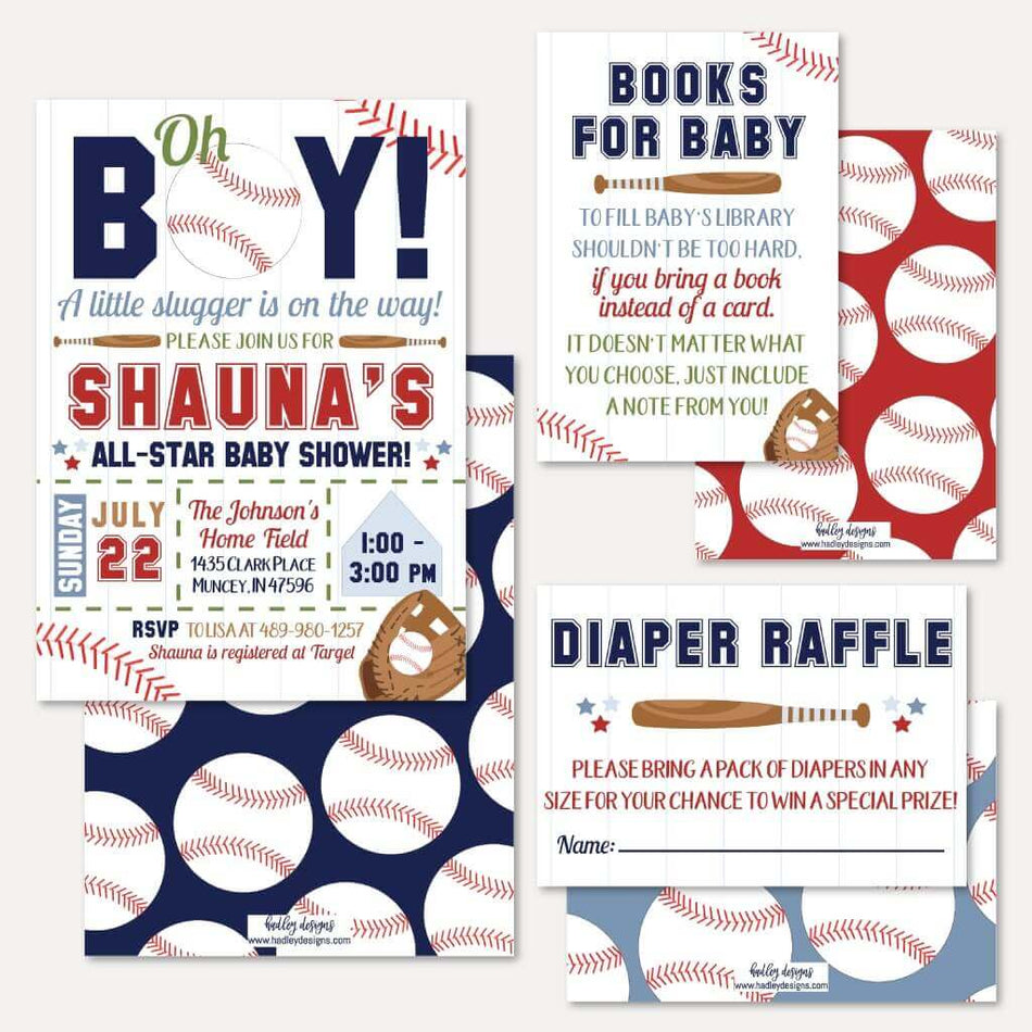 Printable Baseball Baby Shower Invitation Suite Template | Hadley ...