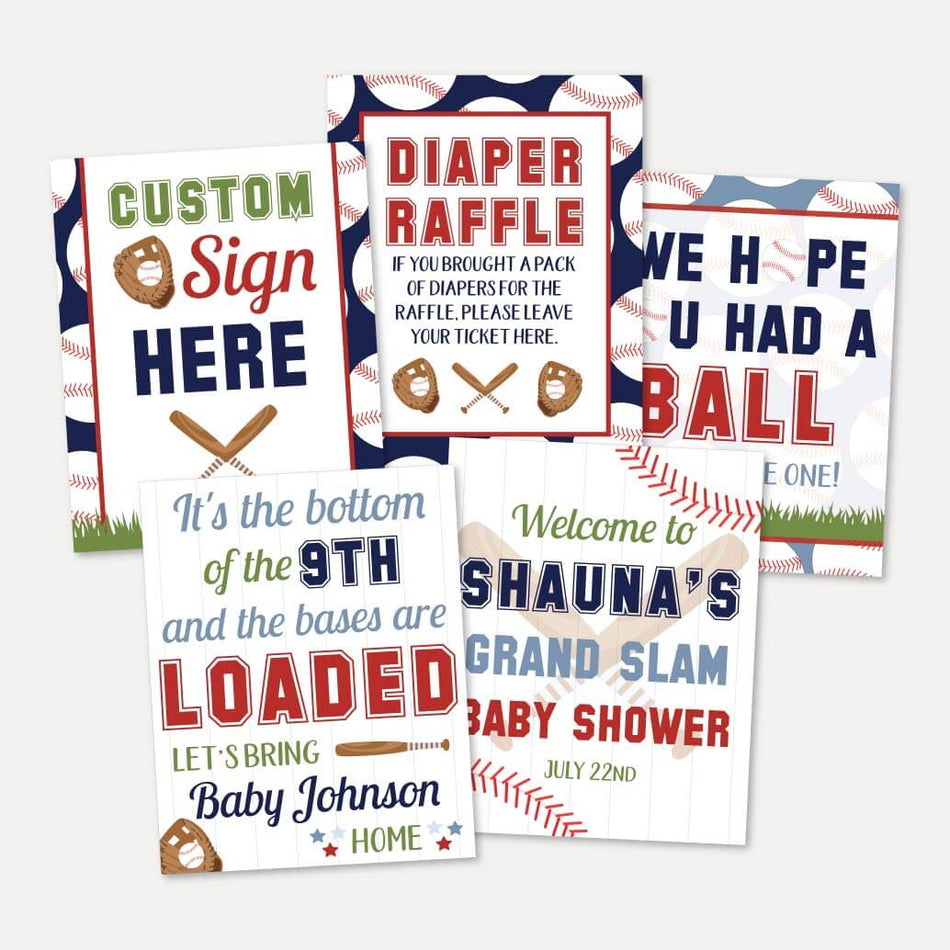 Printable Baseball Baby Shower Sign Set Template | Hadley Designs ...