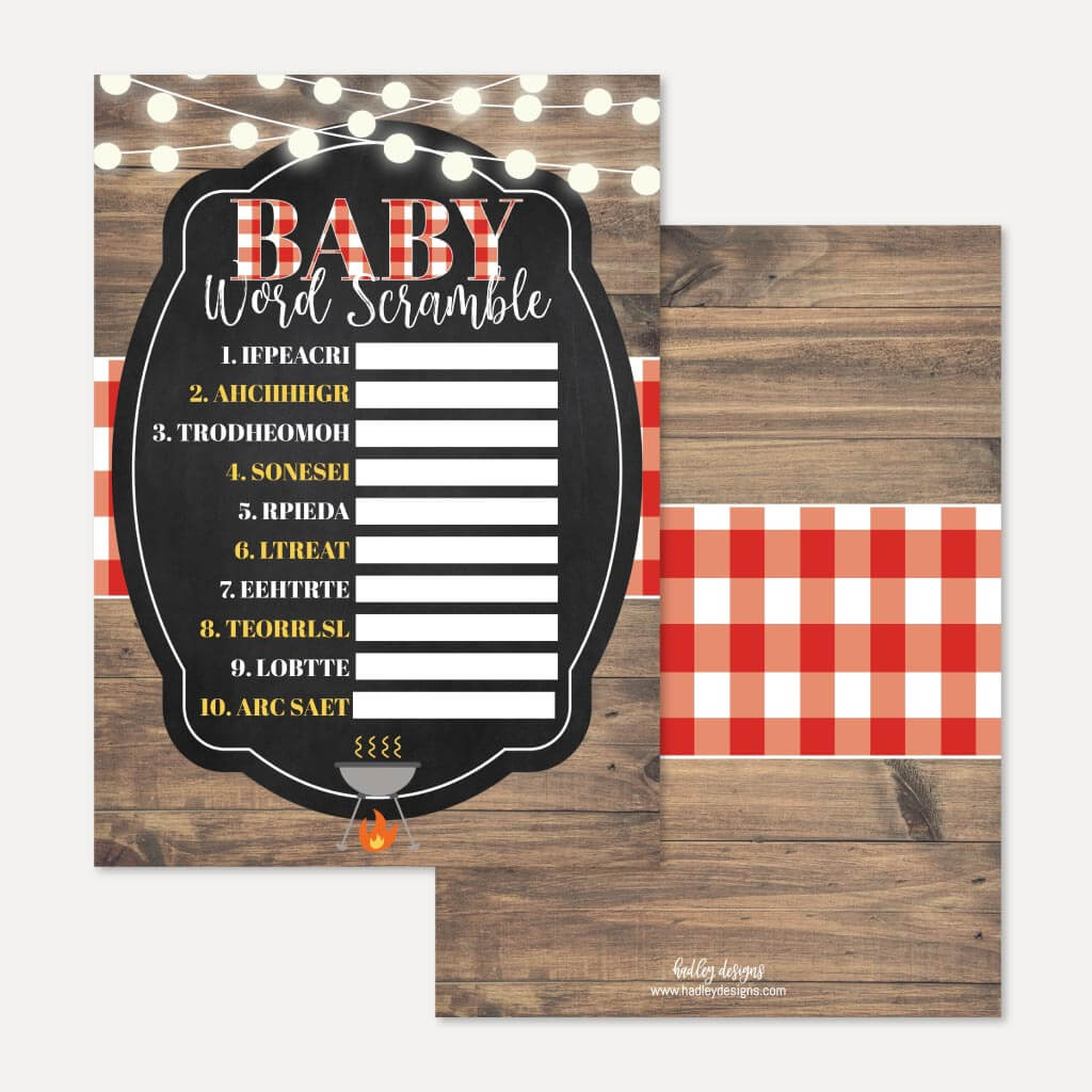Printable BBQ Baby Shower Word Scramble Game Template | Hadley Designs ...