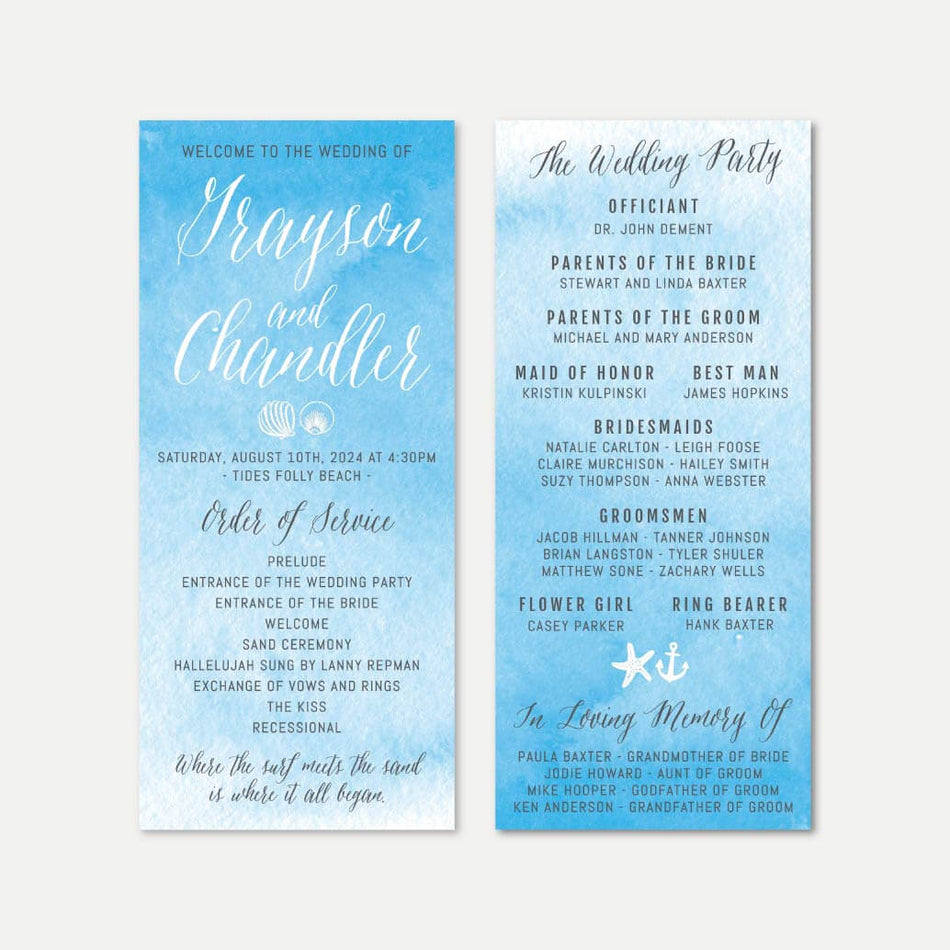 Printable Beach Wave Wedding Program Template | Hadley Designs