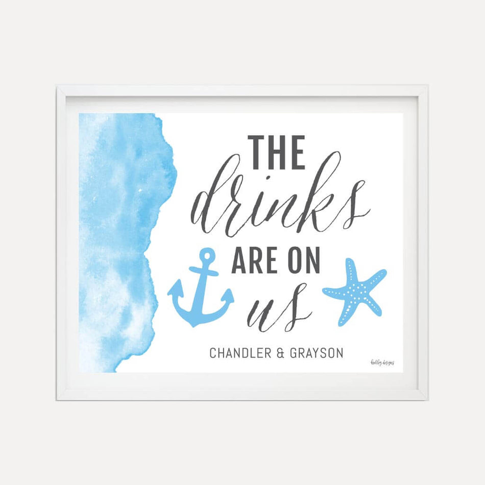 Printable Beach Wave Wedding Bar Menu Sign Template | Hadley Designs