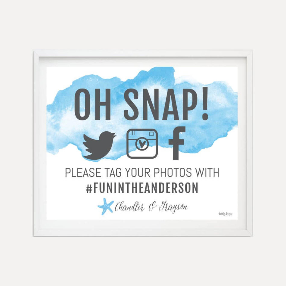 Printable Beach Wave Wedding Hashtag Sign Template | Hadley Designs ...