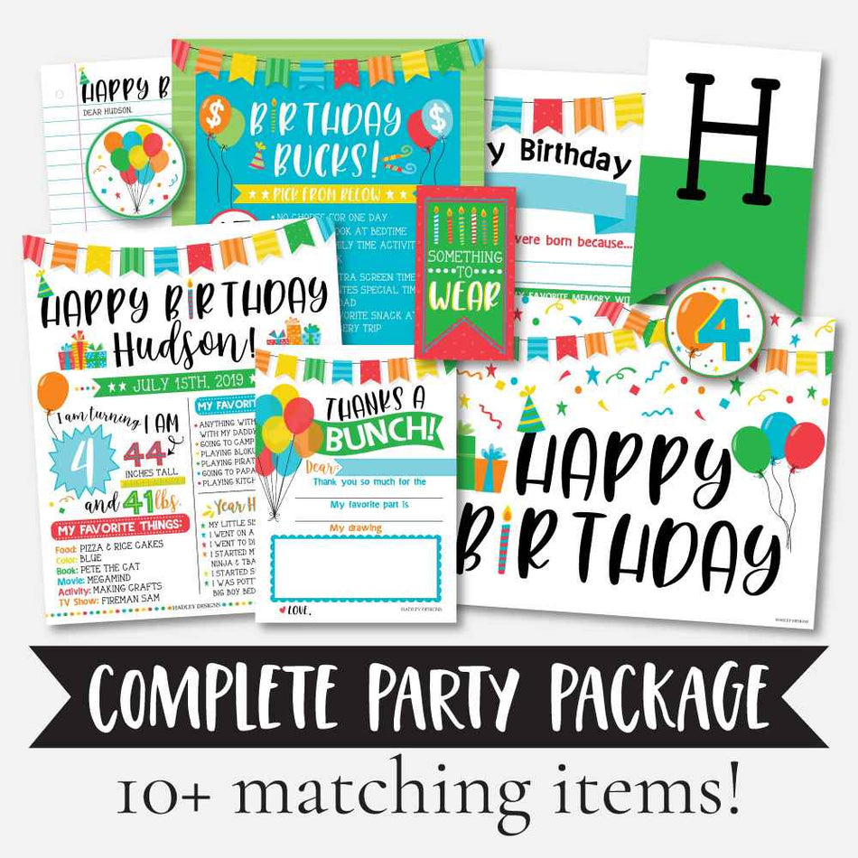 Printable Happy Birthday Party Complete Package Templates | Hadley ...
