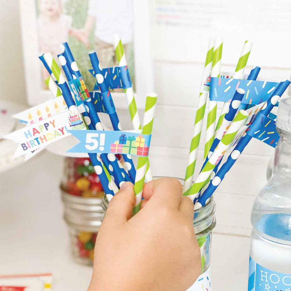 Printable Birthday Straw Flags Template | Hadley Designs