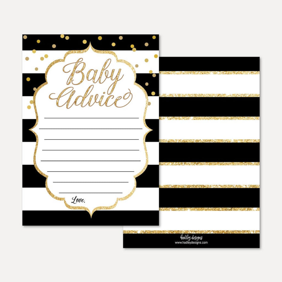 Printable Black and Gold Baby Shower Advice Card Template | Hadley ...
