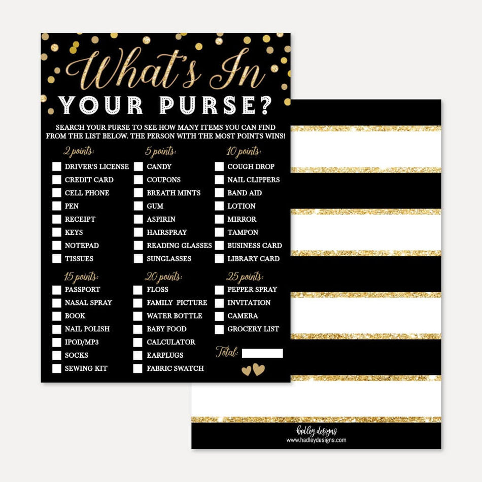 Printable Black and Gold Baby Shower What's In Your Purse? Game ...