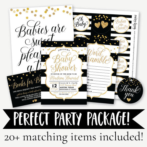 Printable Black and Gold Baby Shower Complete Package Templates ...