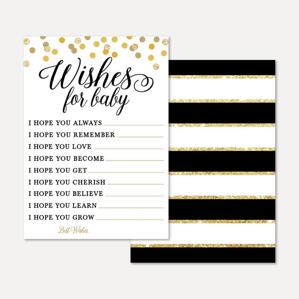 Printable Black and Gold Baby Shower Wishes Card Template | Hadley ...