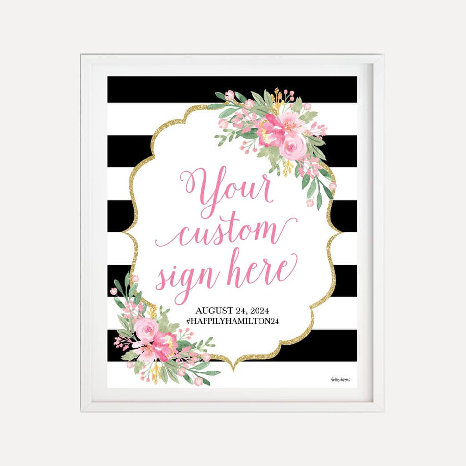 Printable Black Striped Blush Floral Wedding Custom Sign Template ...