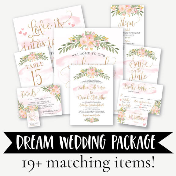 Printable Blush Floral Arch Wedding Complete Package Templates | Hadley ...