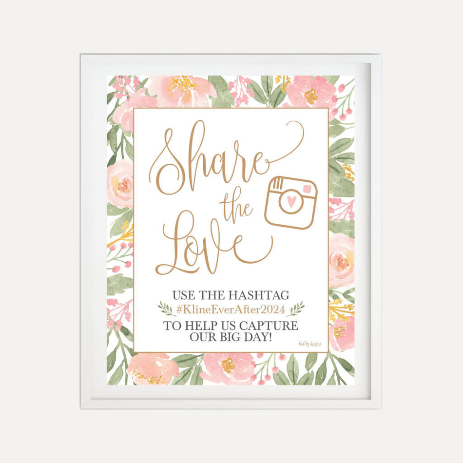 Printable Blush Floral Arch Wedding Hashtag Sign Template | Hadley ...
