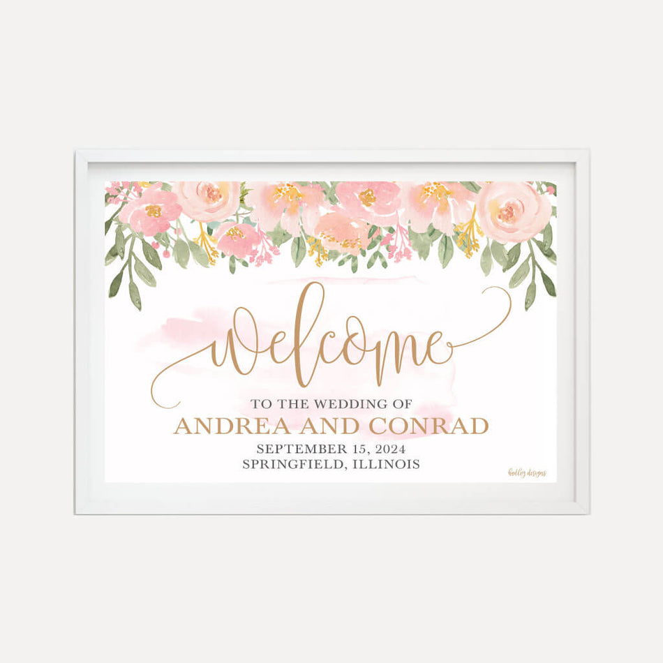Printable Blush Floral Arch Wedding Welcome Sign Template | Hadley ...