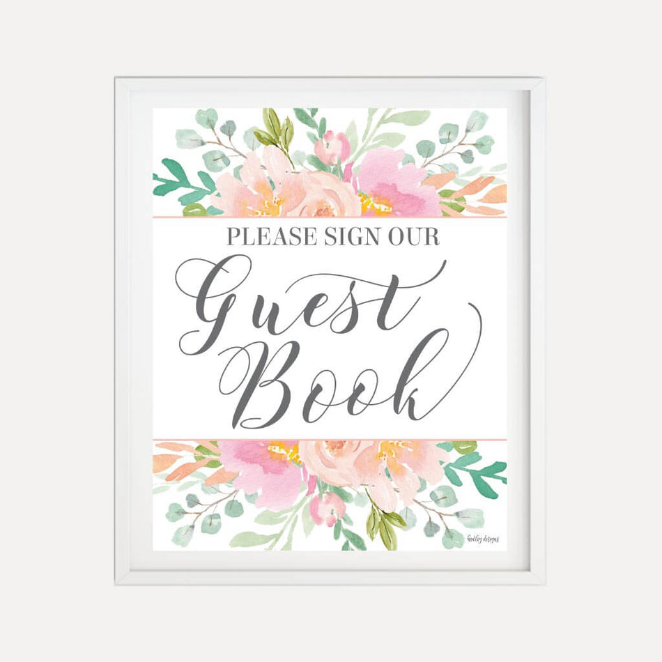 Printable Blush Floral Modern Wedding Guestbook Sign Template | Hadley ...