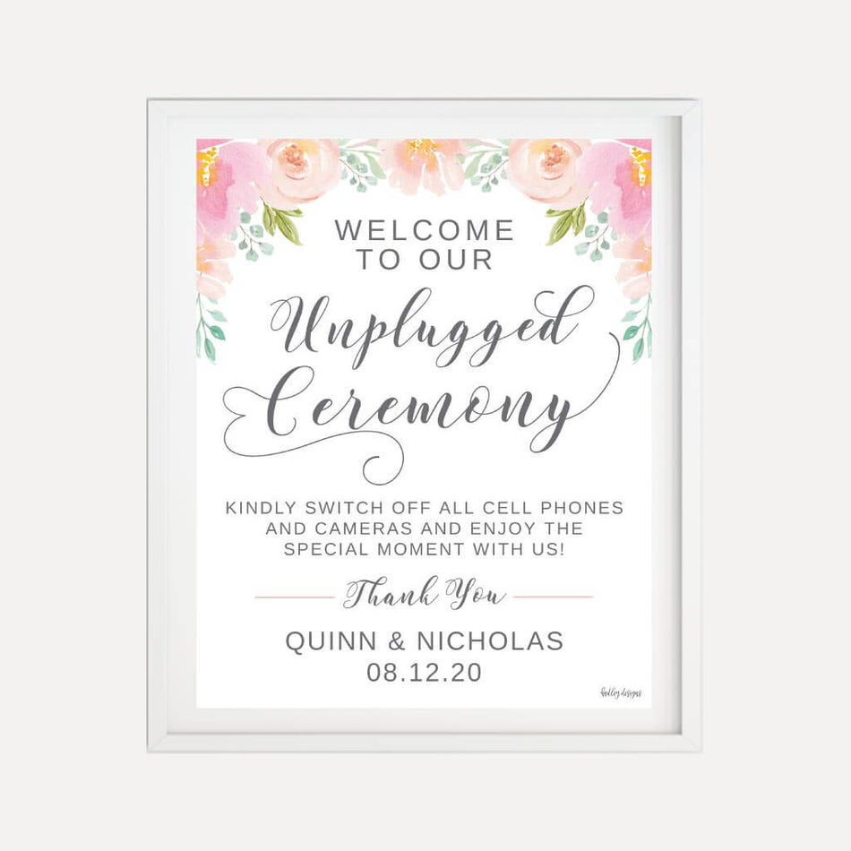 Printable Blush Floral Modern Wedding Unplugged Ceremony Sign Template ...