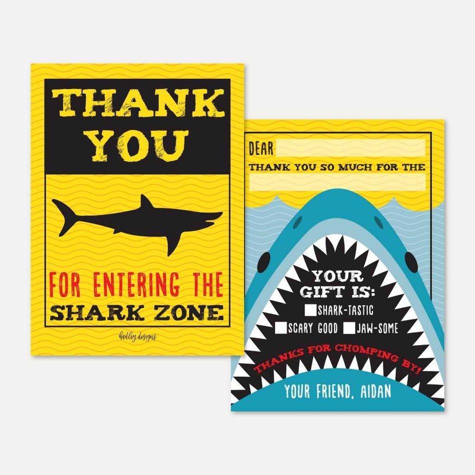 Printable Baby Shark Danger Kids Party Fill In The Blank Thank You Car ...