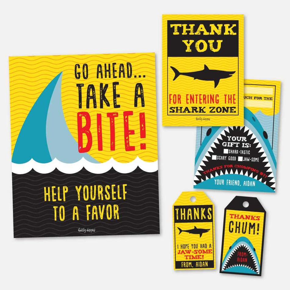 Printable Baby Shark Danger Kids Party Thank You Package Templates ...