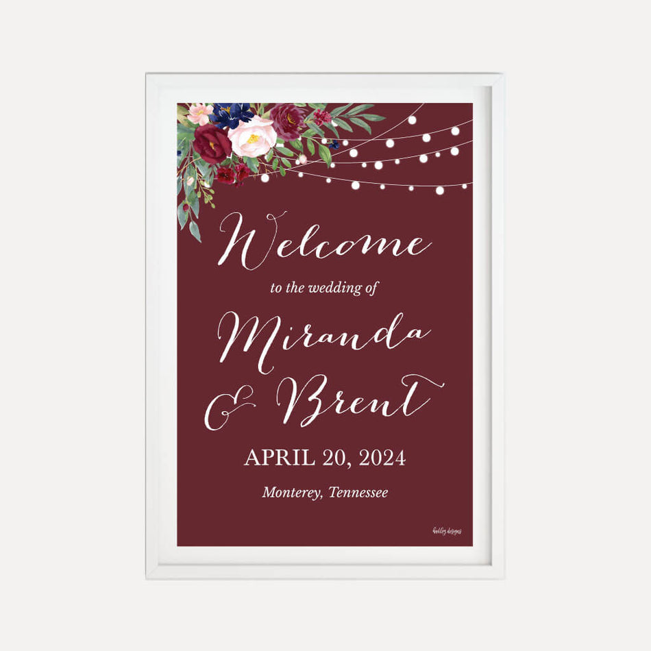 Printable Burgundy Floral and Lace Wedding Welcome Sign Template ...