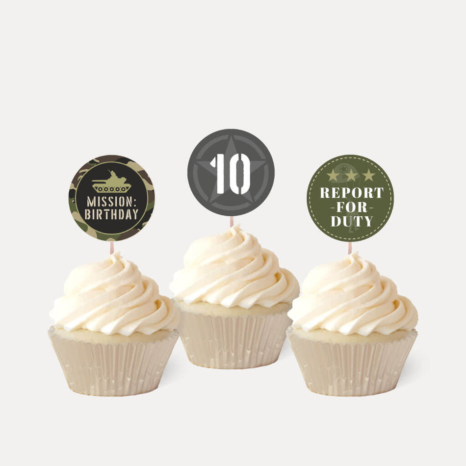 Printable Camo Army Kids Party Cupcake Topper Template | Hadley Designs ...