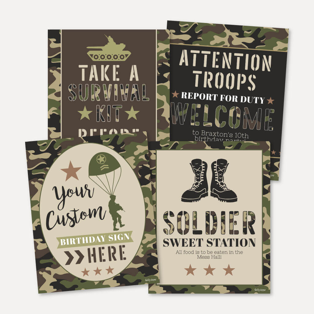 Printable Camo Army Kids Party Sign Set Templates | Hadley Designs