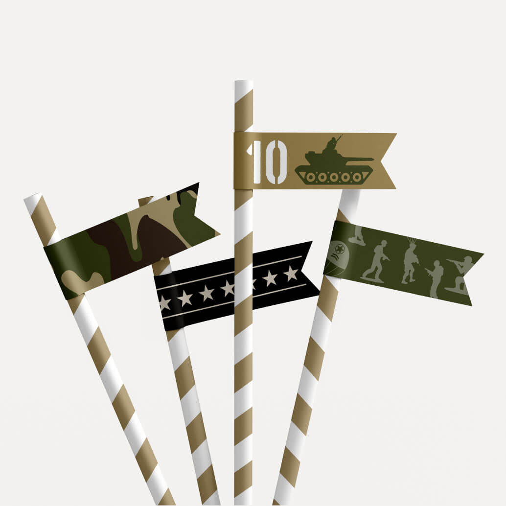 Printable Camo Army Kids Party Straw Flags Template | Hadley Designs ...
