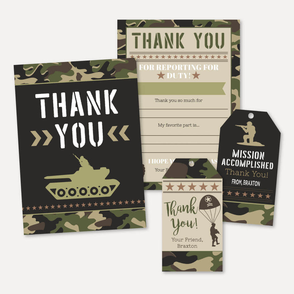 Printable Camo Army Kids Party Thank You Package Template | Hadley ...