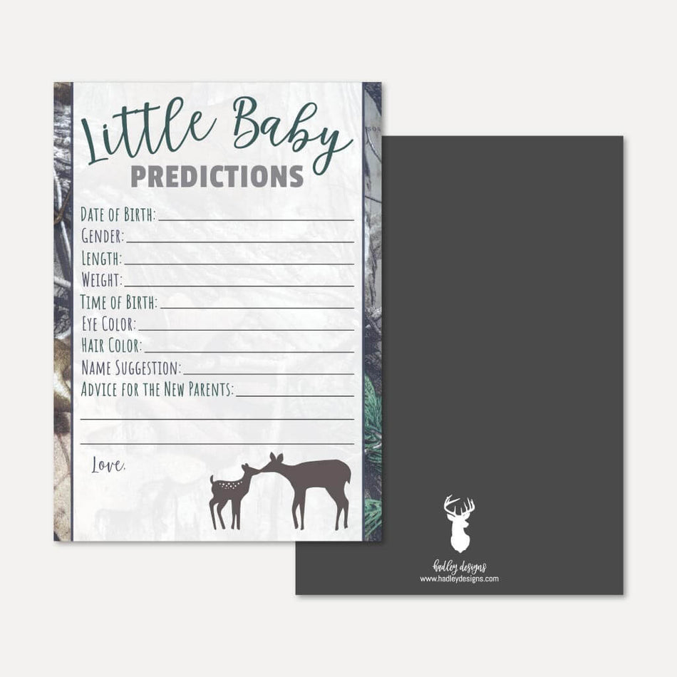 Printable Camo Boy Baby Shower Predictions Card Template | Hadley Designs