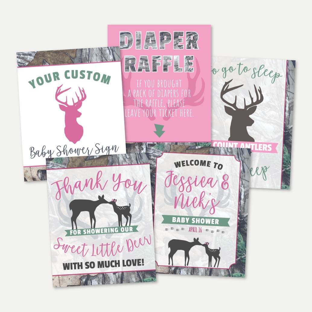 Printable Camo Girl Baby Shower Signs Set Templates | Hadley Designs ...
