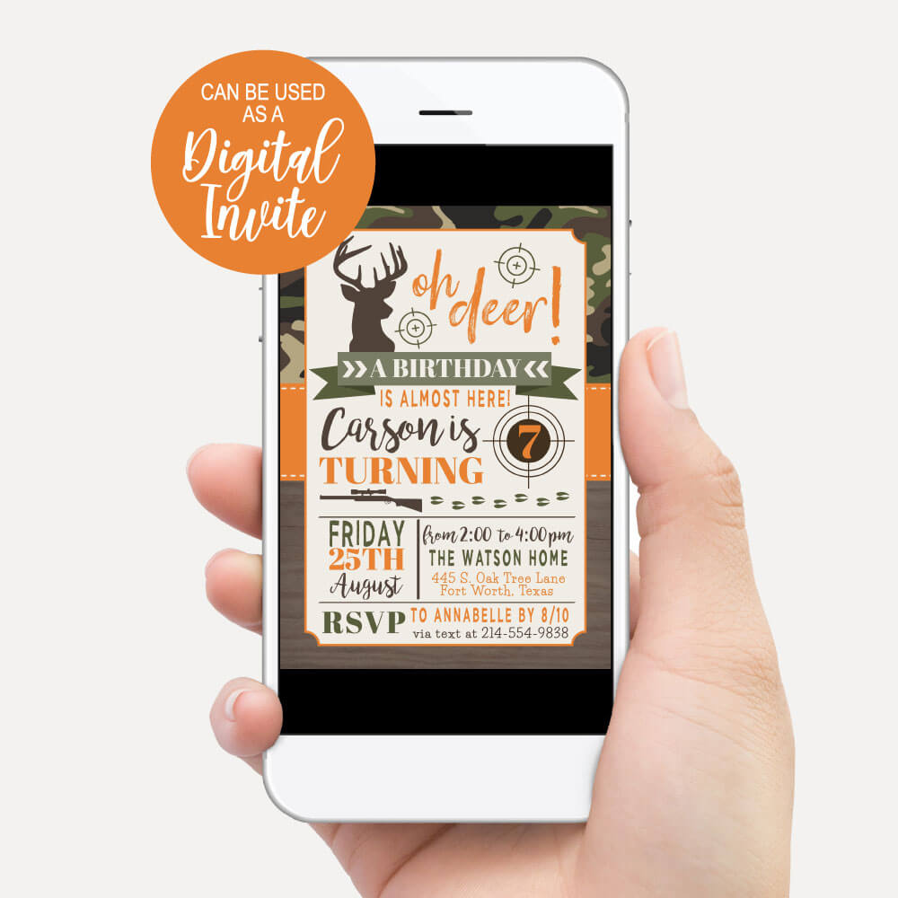 Printable Hunting Camo Kids Party Invitation Template | Hadley Designs