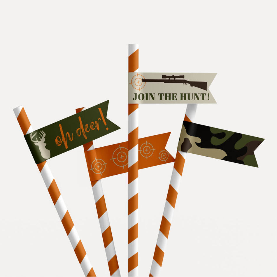 Printable Hunting Camo Kids Party Straw Flags Template | Hadley Designs ...