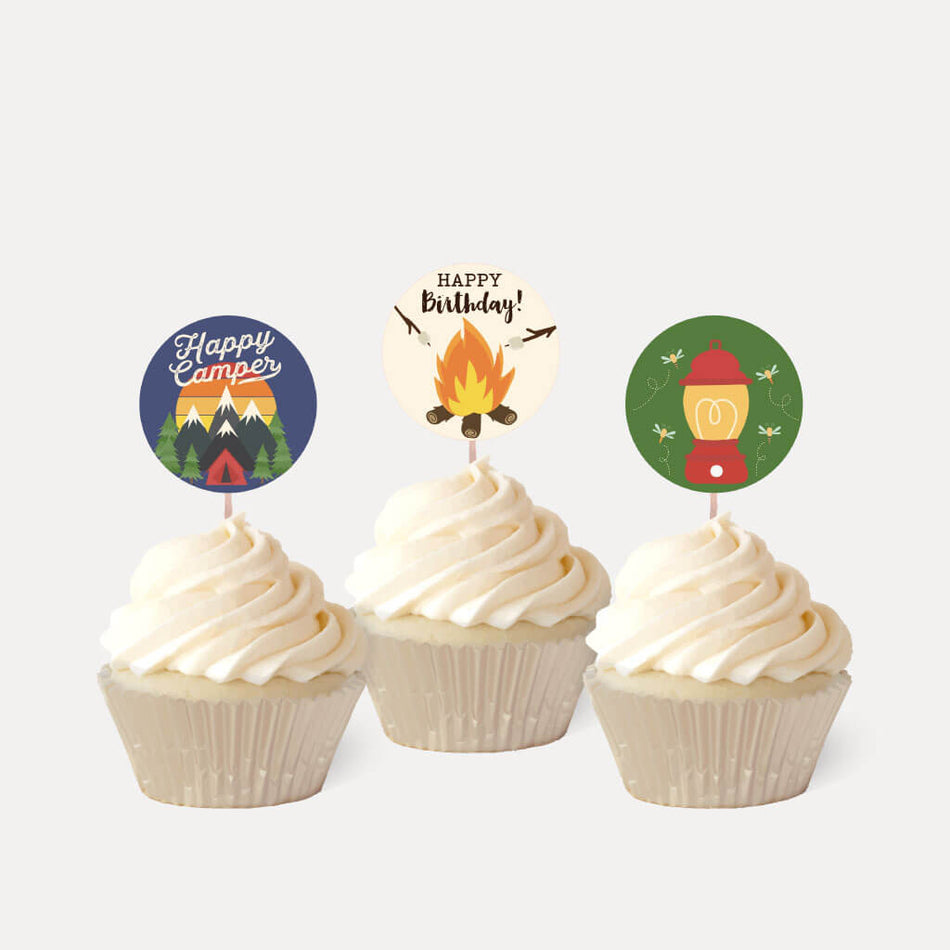 Printable Camping Kids Party Cupcake Topper Template | Hadley Designs ...