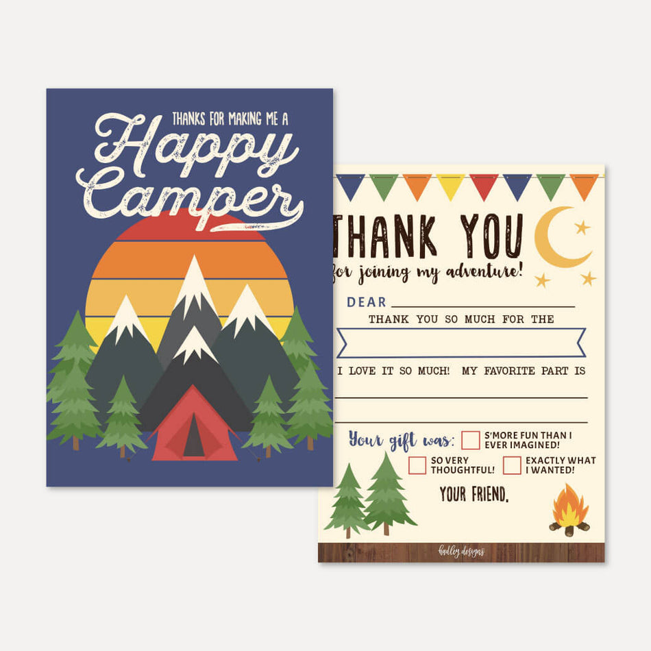 Printable Camping Kids Party Fill In The Blank Thank You Card Template ...