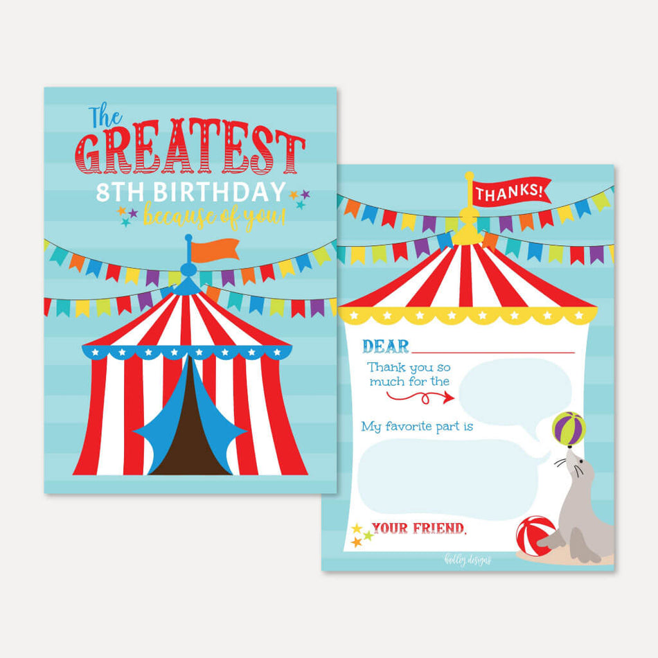 Printable Carnival Kids Party Fill In The Blank Thank You Card Template ...