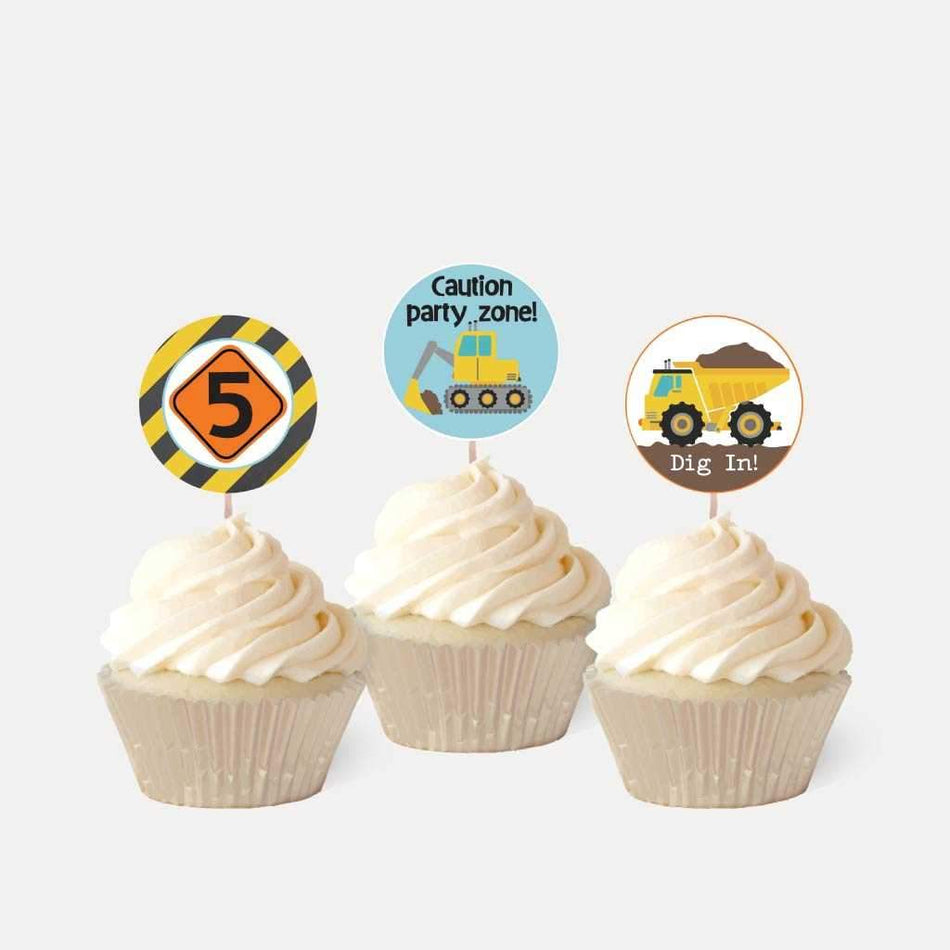 Printable Construction Kids Party Cupcake Topper Template | Hadley Designs