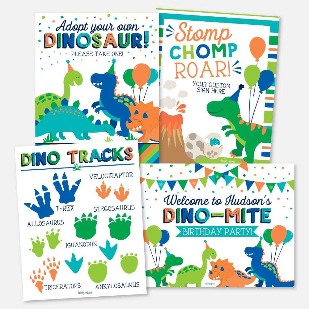 Printable Cartoon Dinosaur Kids Party Sign Set Templates | Hadley Designs