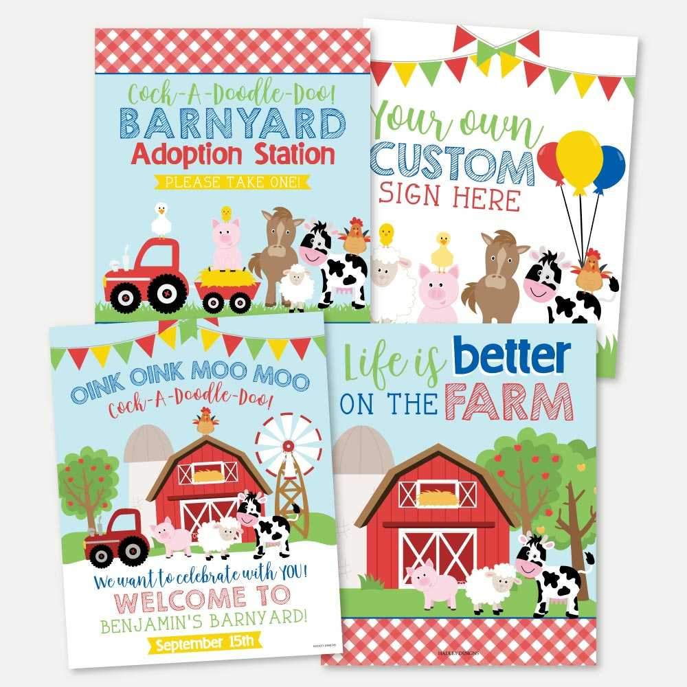 Printable Cartoon Farm Kids Party Sign Set Templates | Hadley Designs ...