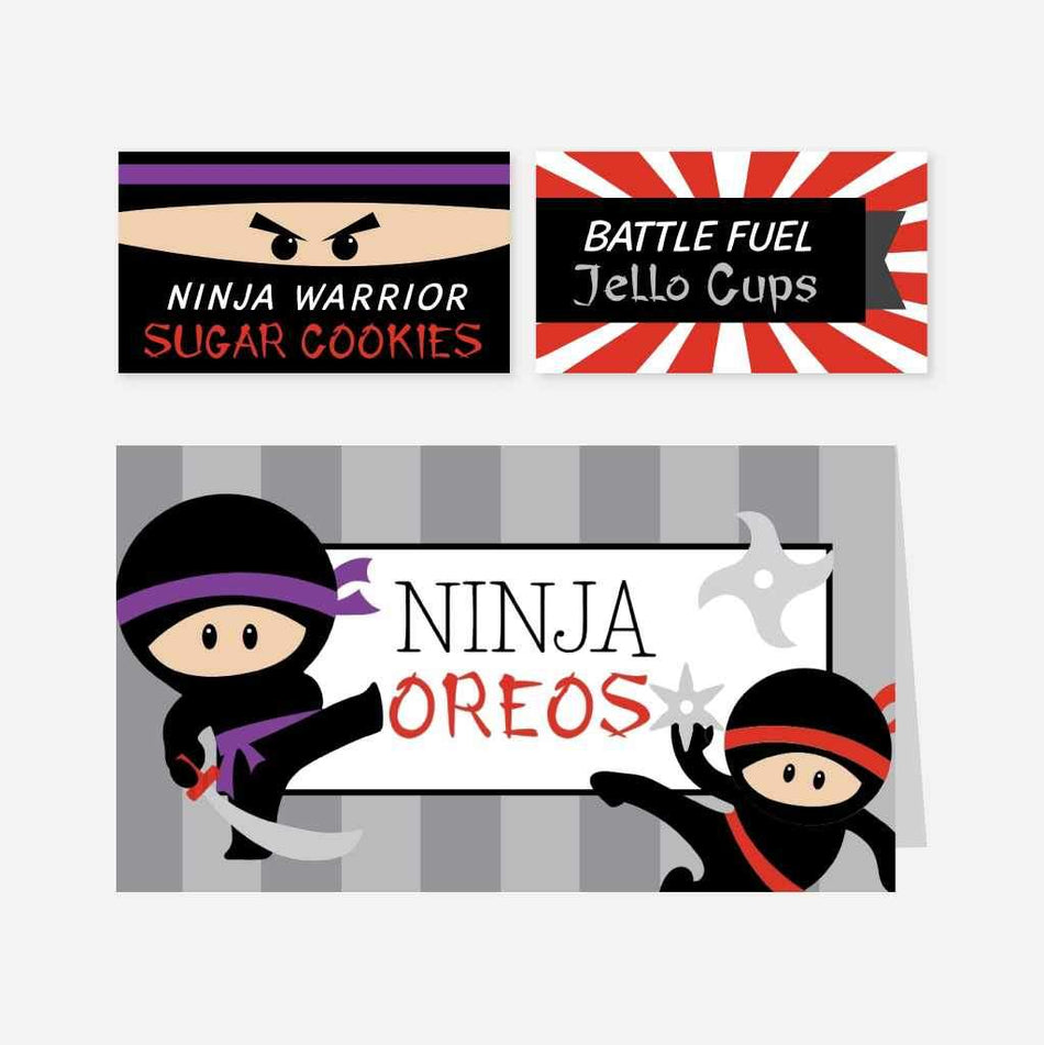 Printable Ninja Kids Party Food Tent Cards Template | Hadley Designs ...