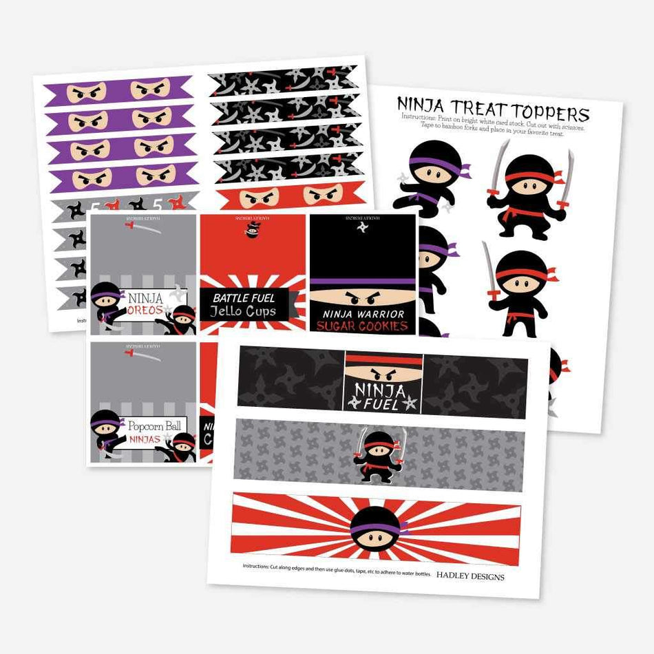 Printable Ninja Kids Party Accessories and Decor Package Templates ...