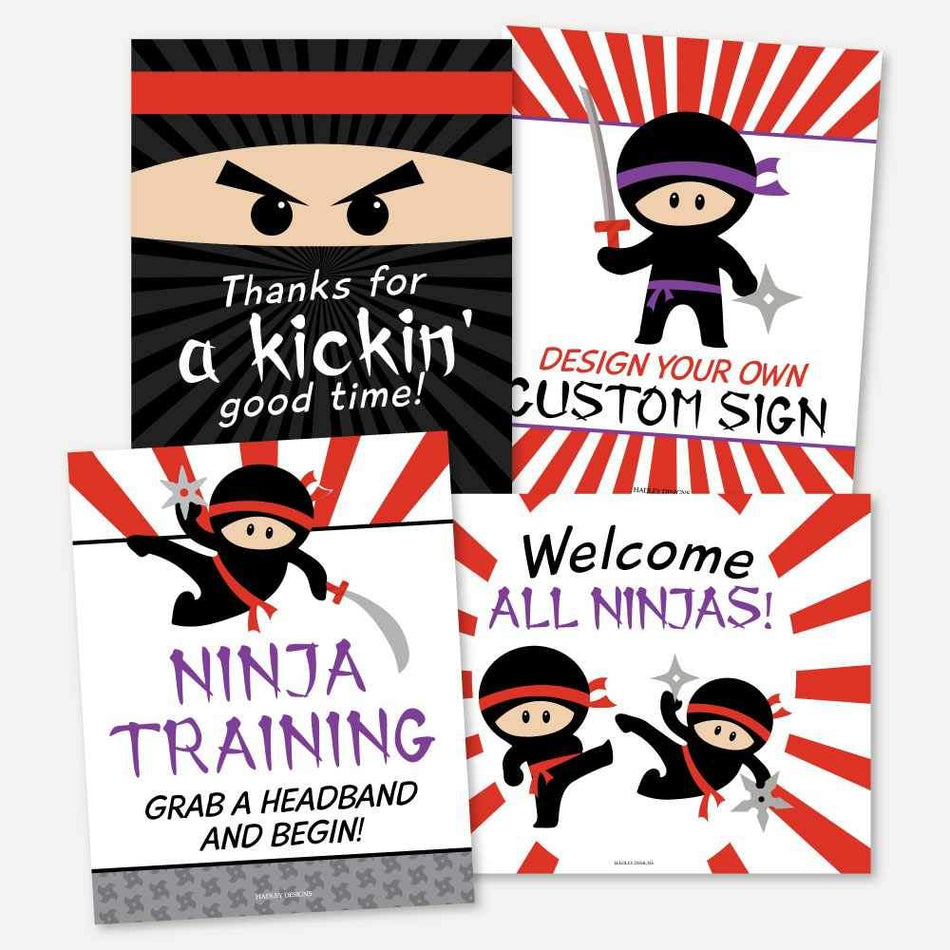 Printable Ninja Kids Party Signs Set Templates | Hadley Designs