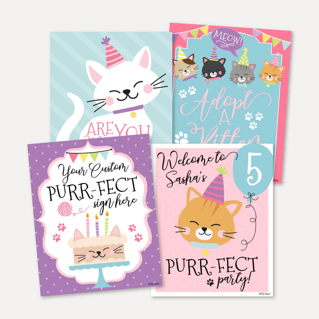Printable Cat Kids Party Sign Set Templates | Hadley Designs