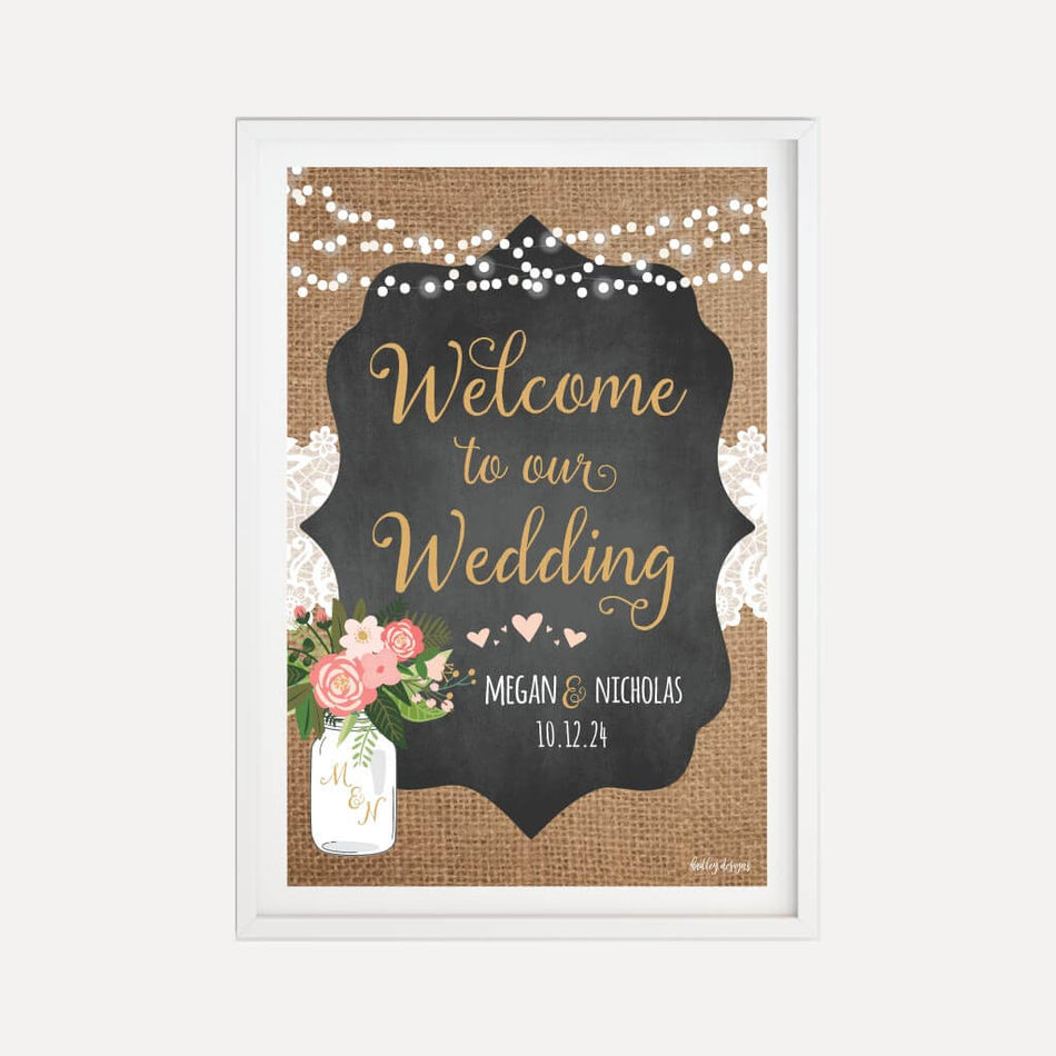 Printable Chalk Burlap and Lace Wedding Welcome Sign Template | Hadley ...
