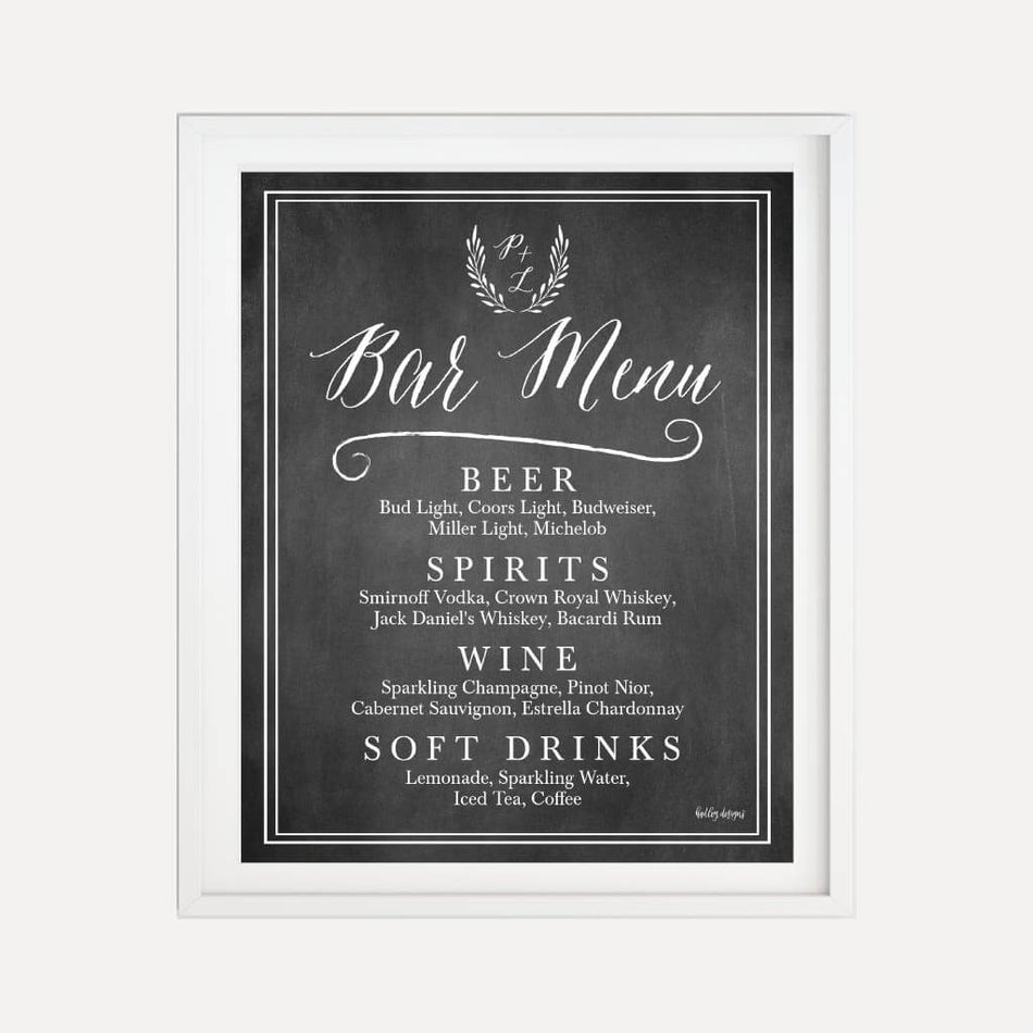 Printable Chalk Simple Greenery Bar Menu Sign Template | Hadley Designs