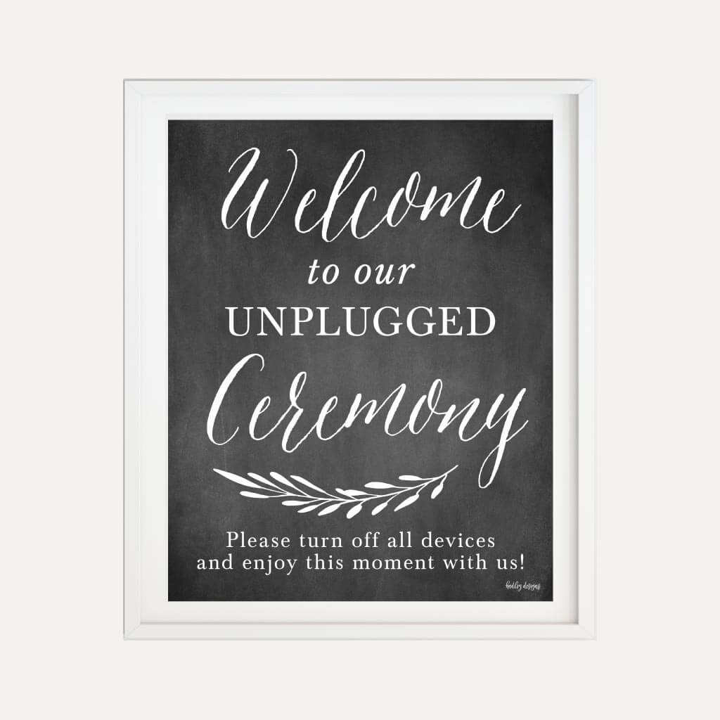 Printable Chalk Simple Greenery Wedding Unplugged Ceremony Sign ...