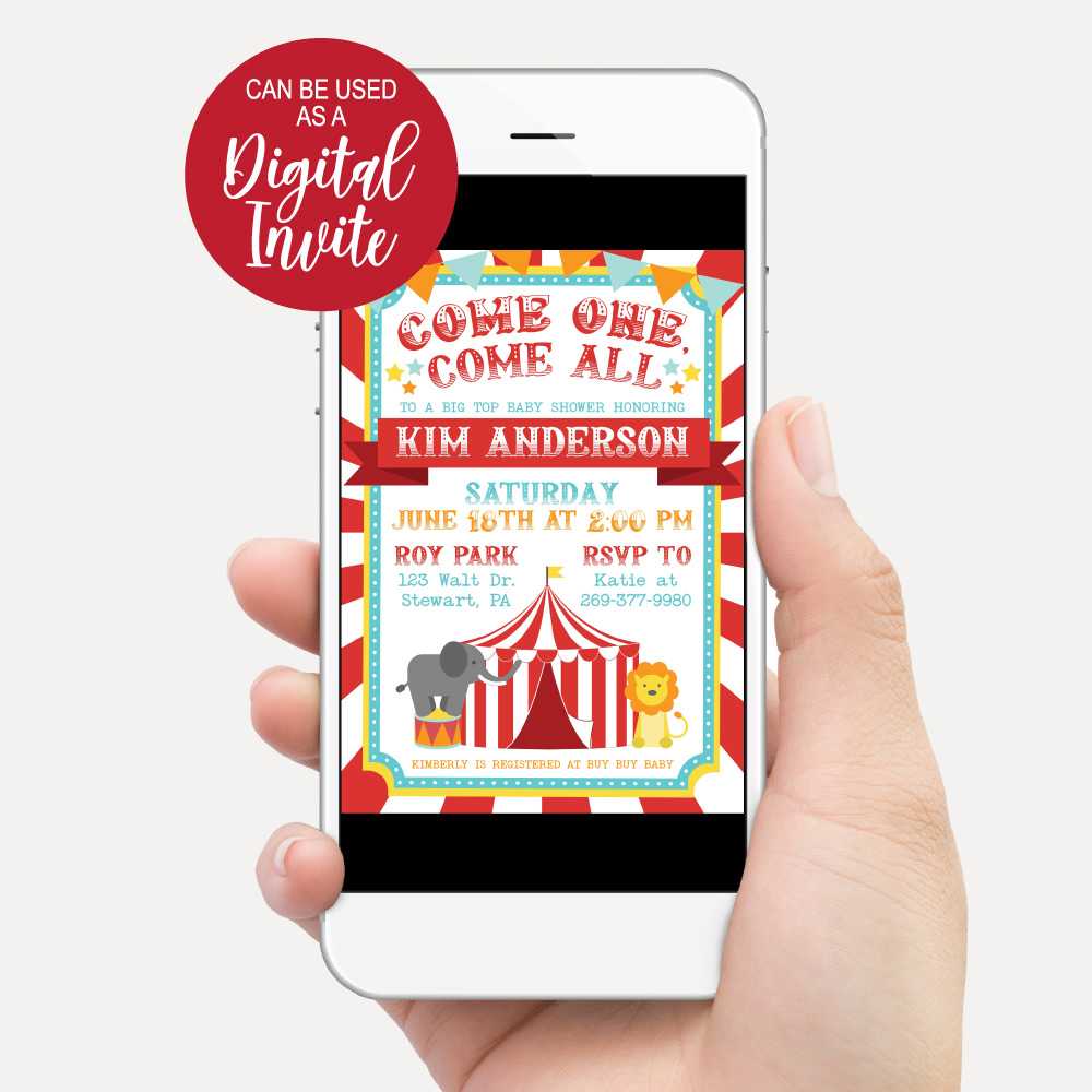 Printable Circus Baby Shower Invitation Template | Hadley Designs ...